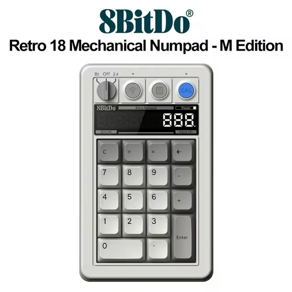 8-дюймовый ретро-планшет BitDo с 18 механическими цифрами, совместимый с Windows/Android, Bluetooth, 2,4G, Тип C, поддержка калькулятора, режим горячей замены