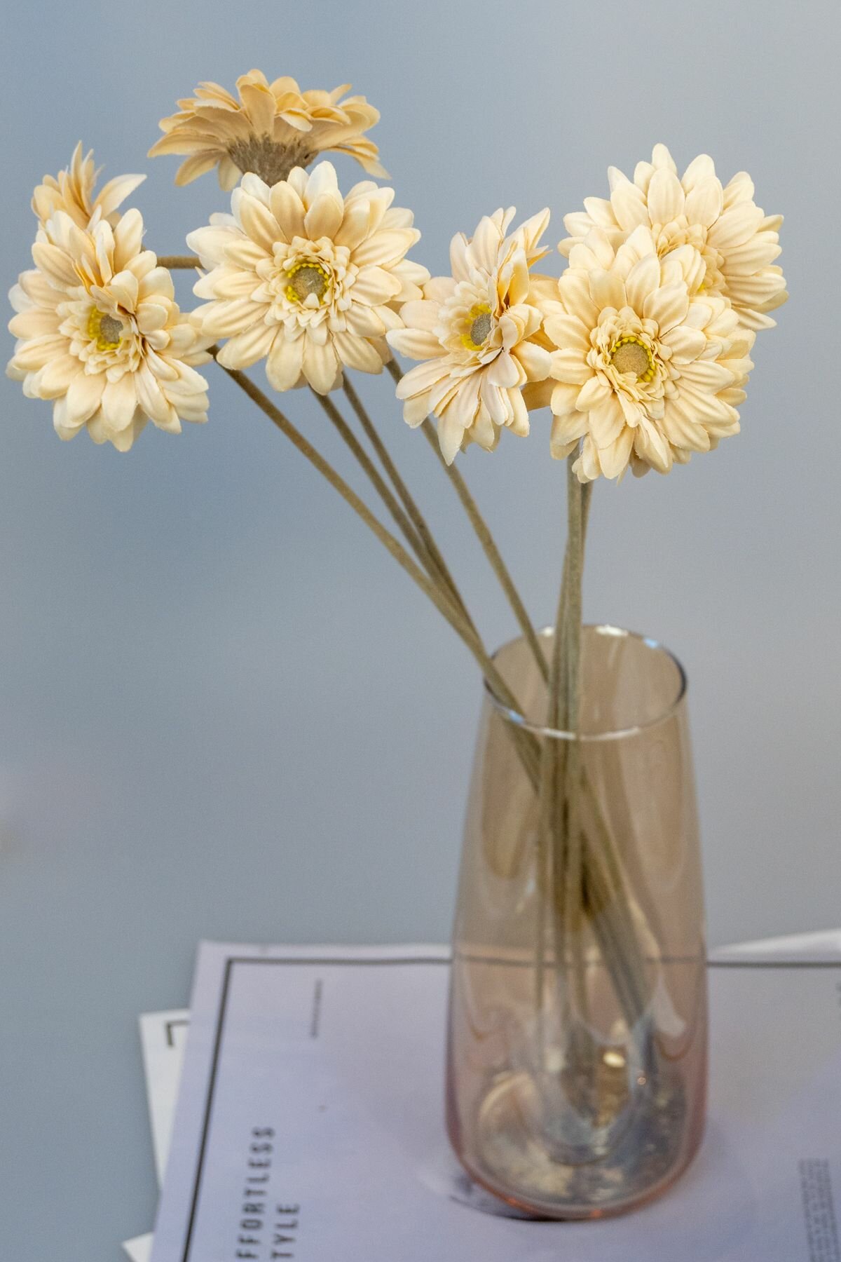 Цветы искусственные для декора флористов букетов премиум вазы Гербера 7шт 45 см