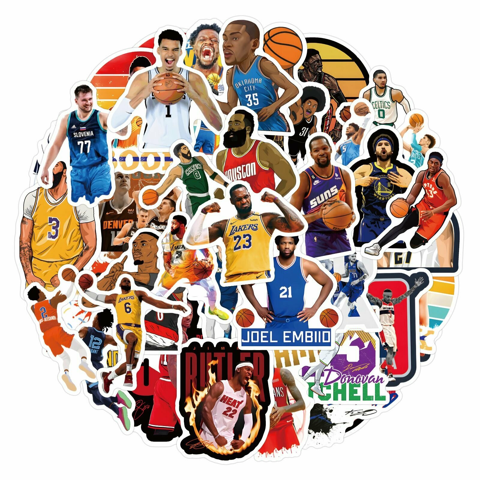 Многоразовые Наклейки 50 шт. Баскетбол 2 многоразовые на телефон, авто, ноутбук, на стену для декора