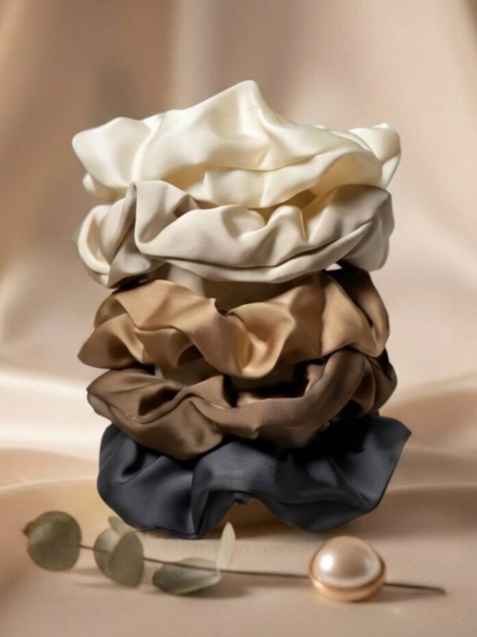 Резинки для волос шелковые набор 5 штук базовые цвета не ломают не перетягивают волосы