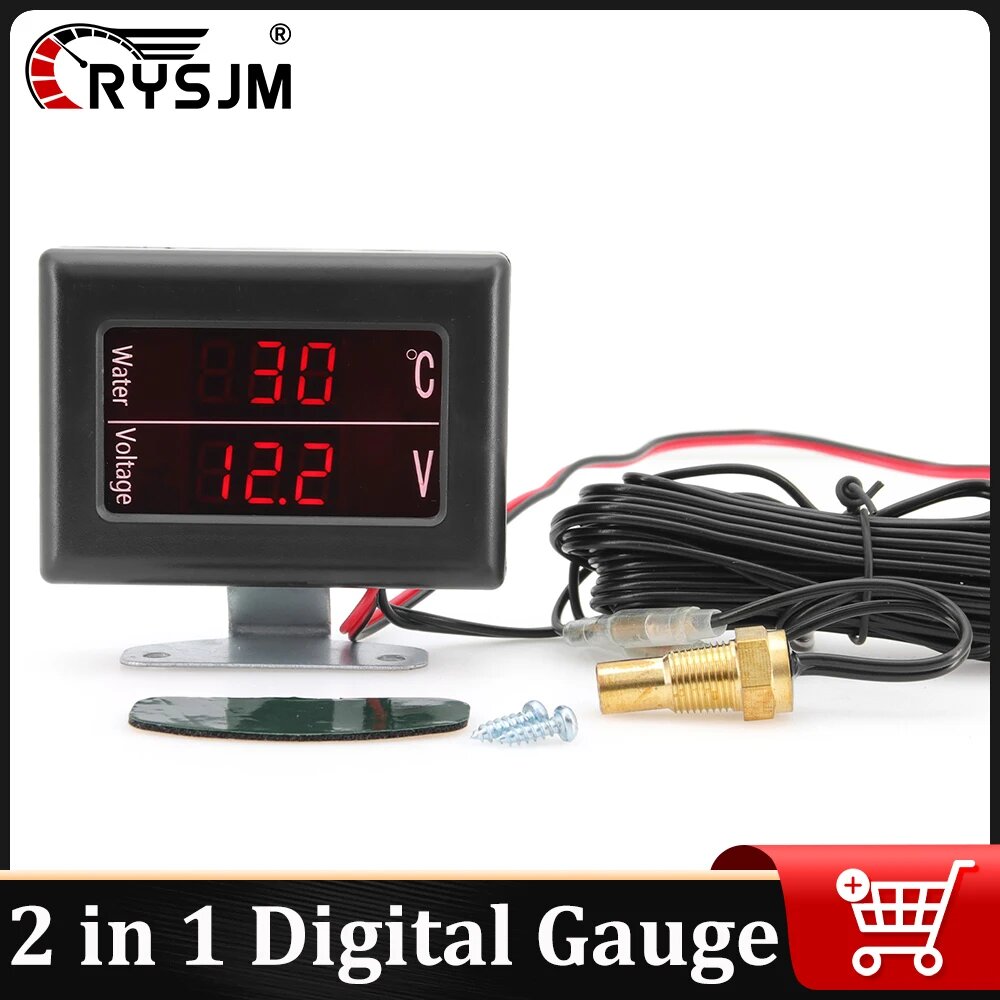 2 В 1 Красный Светодиодный Цифровой Датчик, Автоматический Автомобильный Вольтметр, Датчик Температуры Воды, Амперметр