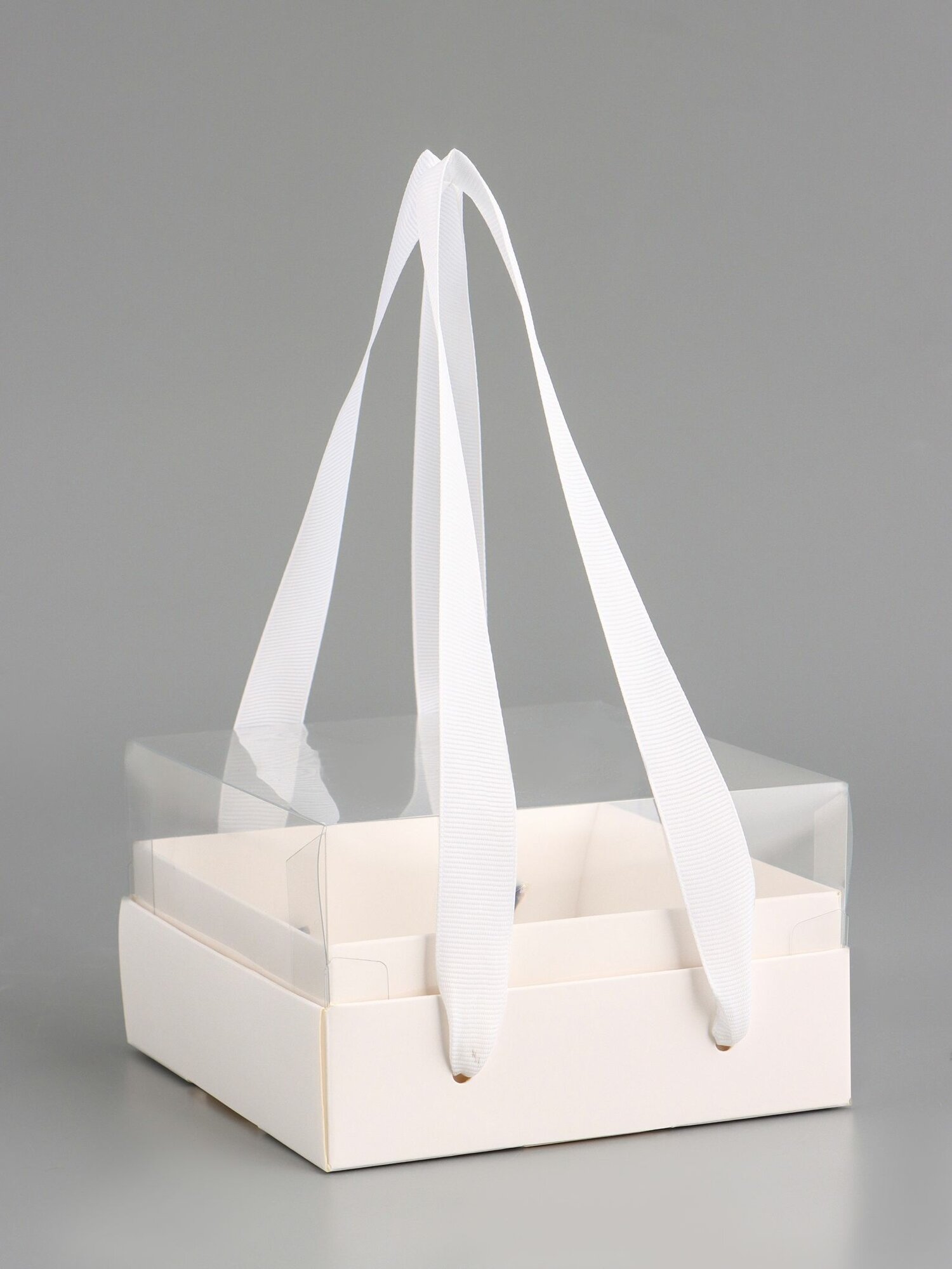 Набор коробок 2 шт. под бенто-торт, с прозрачной крышкой, белый, размеры 14 х 14 х 8 см