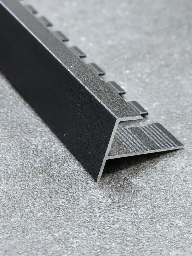 Профиль F-образный алюминиевый для плитки 10мм 2.7м Черный муар
