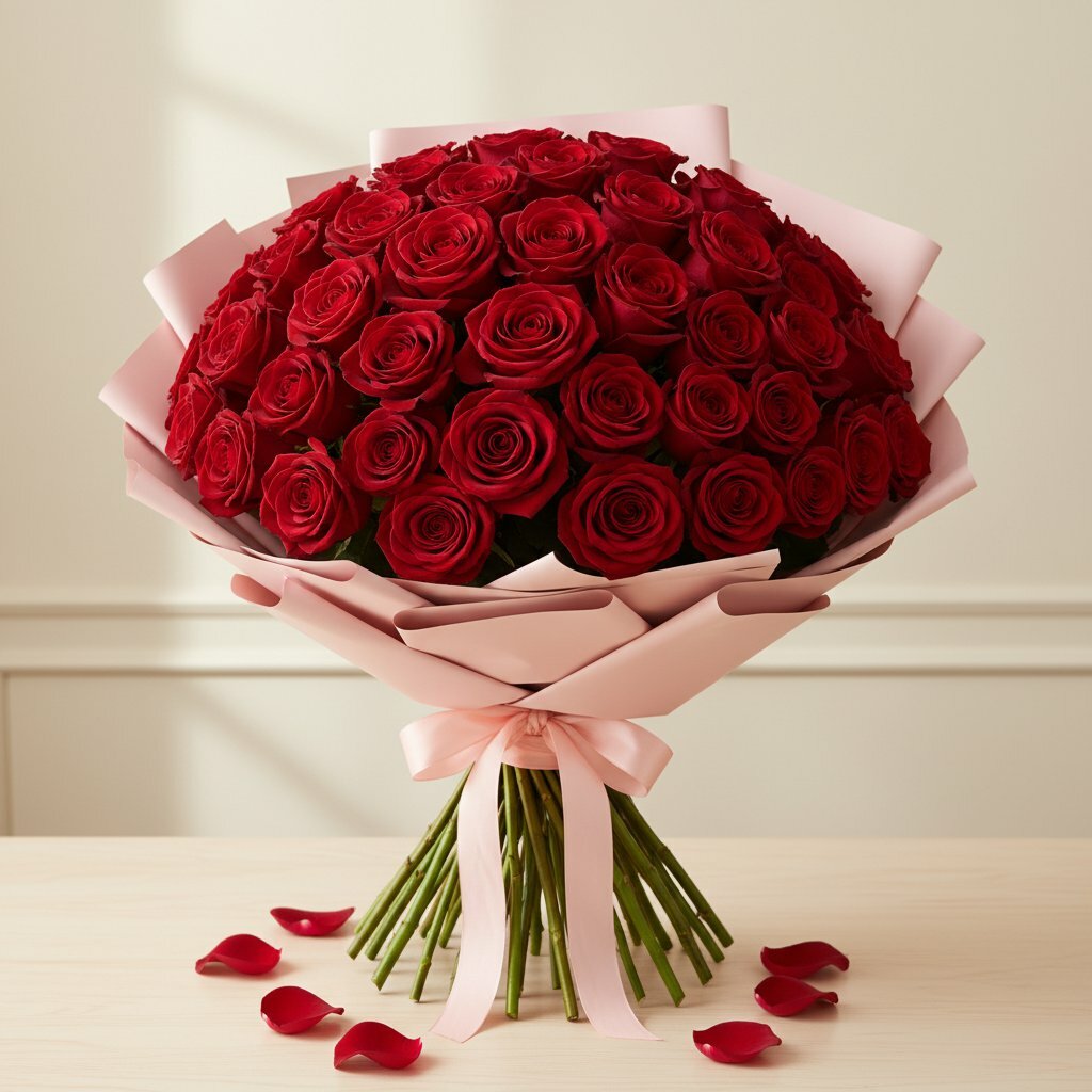 Букет из красных роз 51 шт, красивый букет цветов, шикарный, премиум цветы, премиум букет
