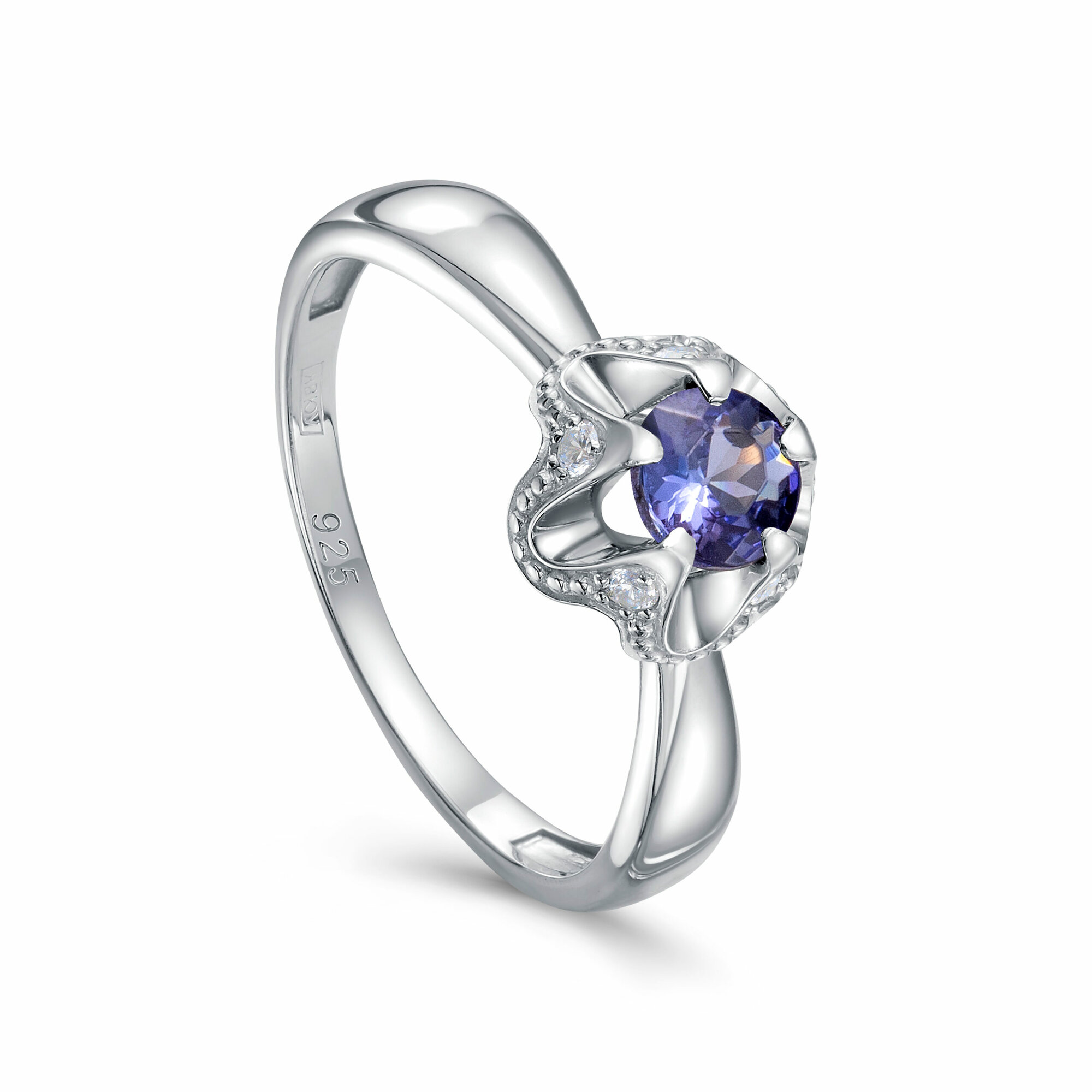 Кольцо, серебро, 925 проба, фианит, танзанит