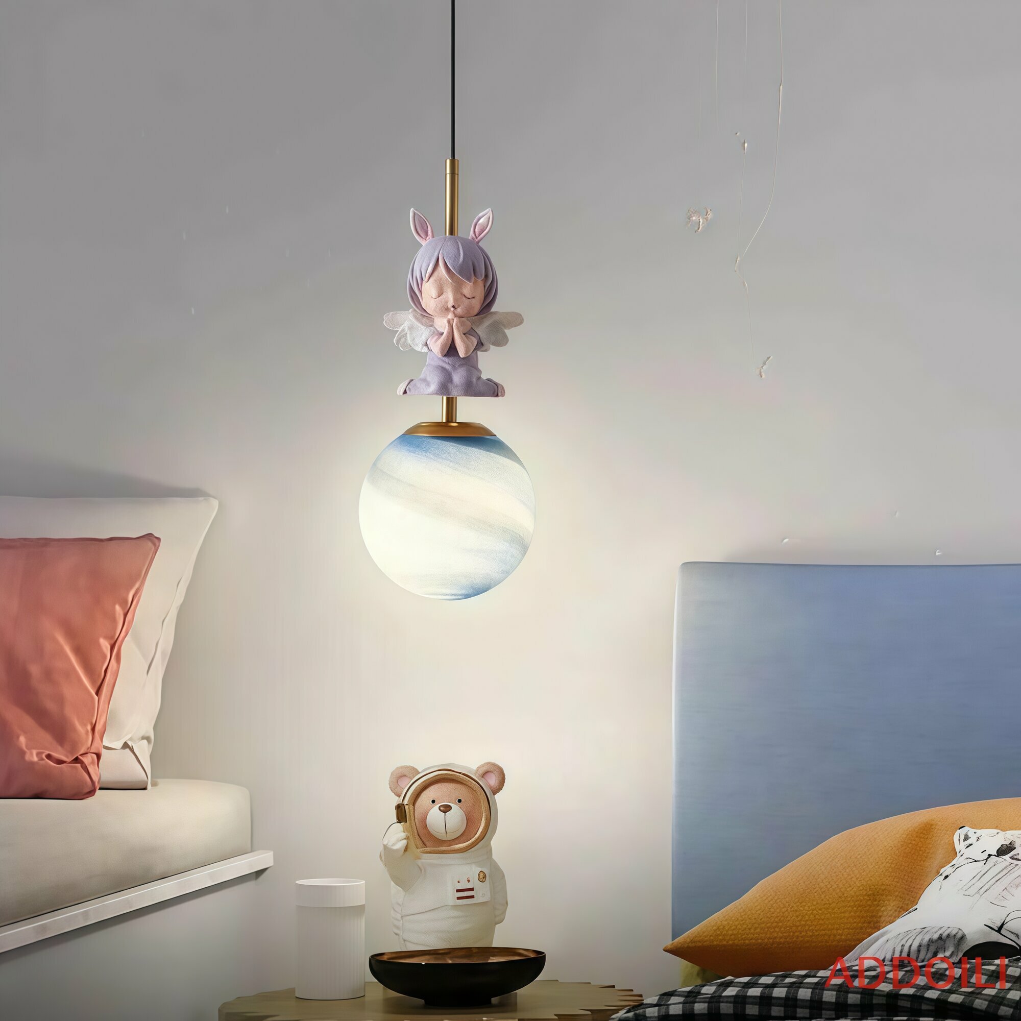 Настенная лампа, для детской комнаты, LED, Три цвета света, синий мяч