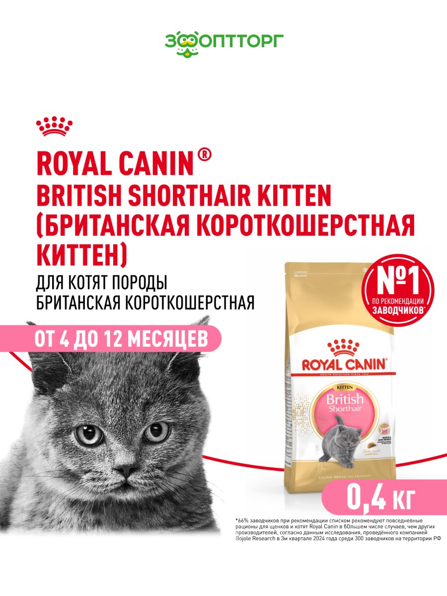Сухой корм Royal Canin British Shorthair Kitten для котят британской короткошерстной породы, Птица, 400 г