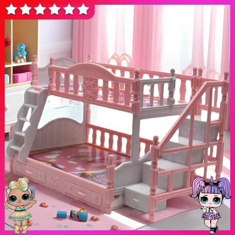 Мебель для кукол Розовый белый Bunk Bed Dollhouse Furniture Набор для кукол — фото 1