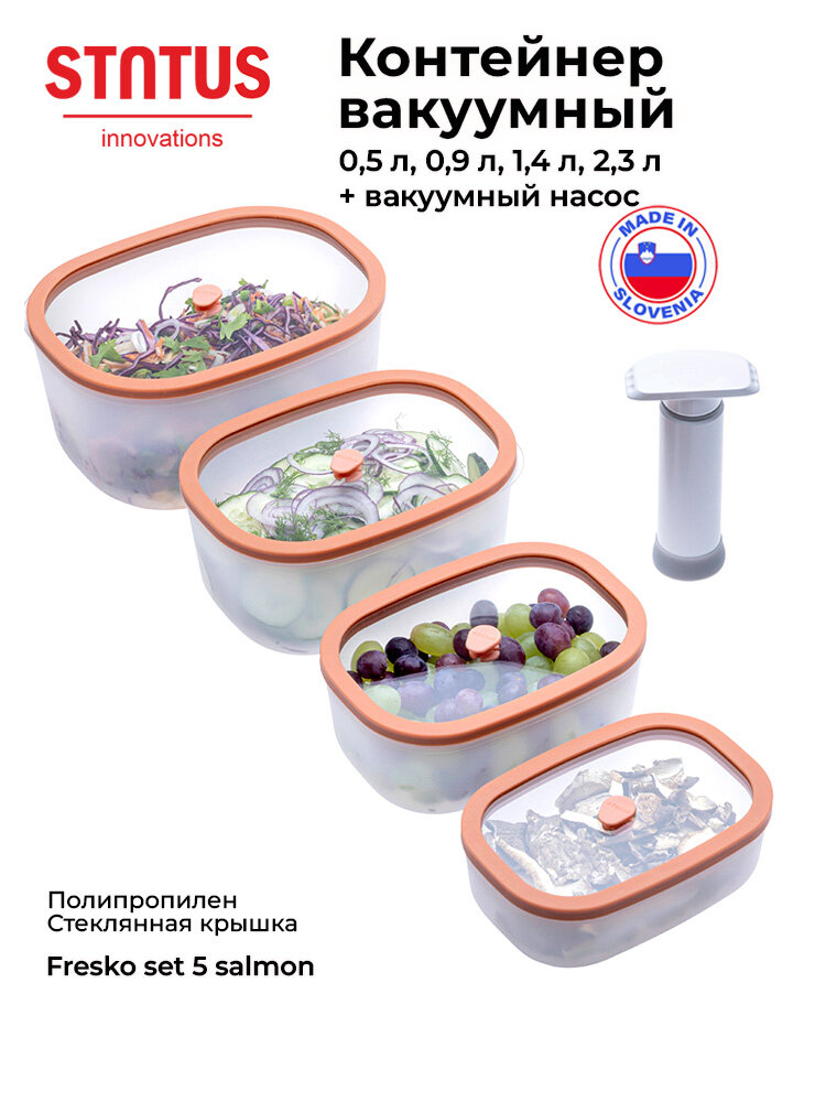 Набор вакуумных контейнеров STATUS Fresko set 5 salmon