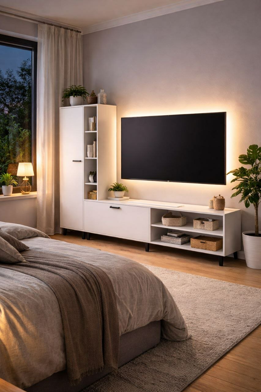 Гостиная "Anrial", 210×35×170 см, ЛДСП, с тумбой под ТВ, белая