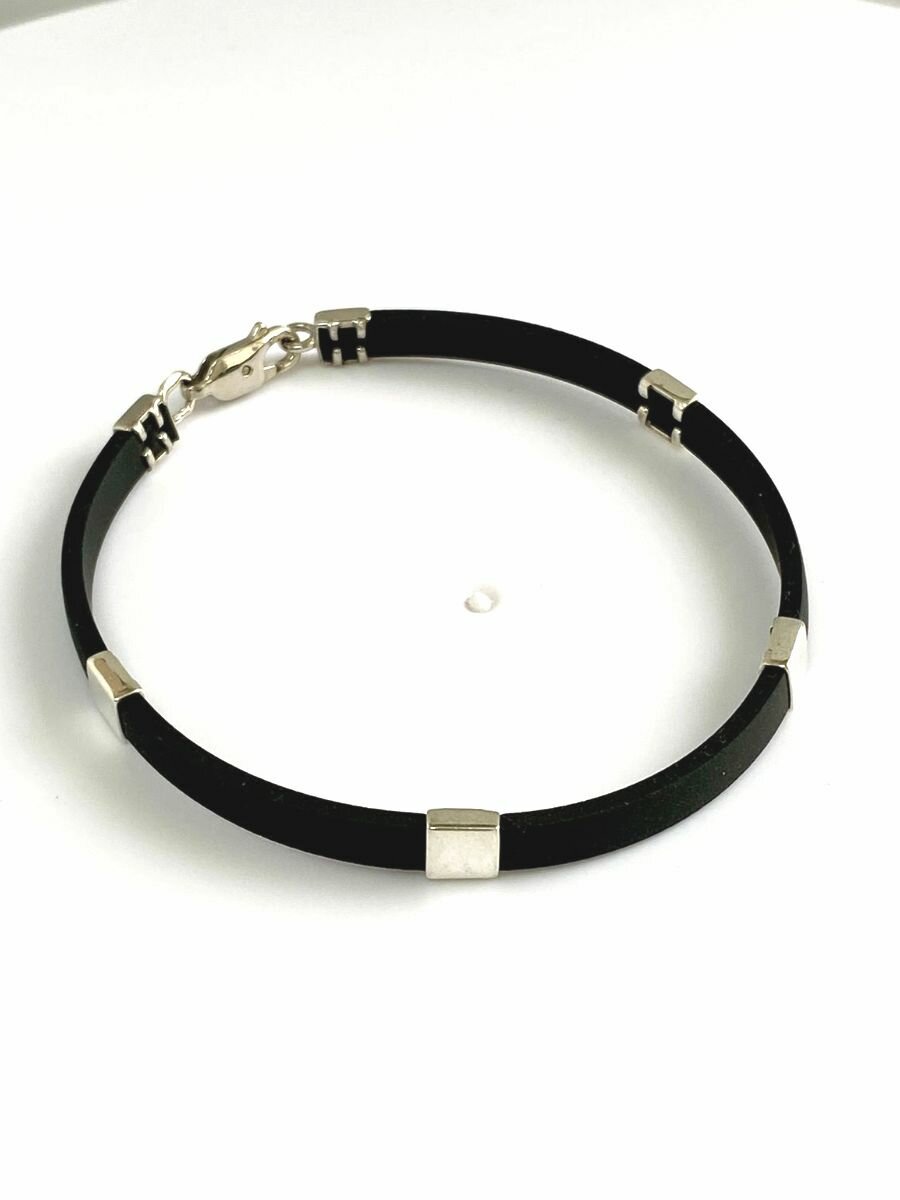 Браслет, серебро, 925 проба, родирование, каучук