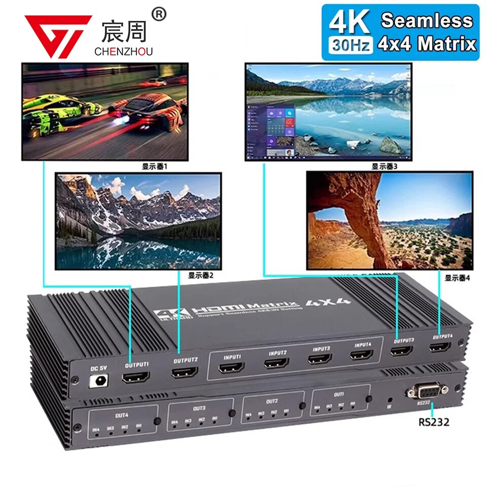 TITAK Матричный переключатель HDMI 4x4 черный EU Power Plug