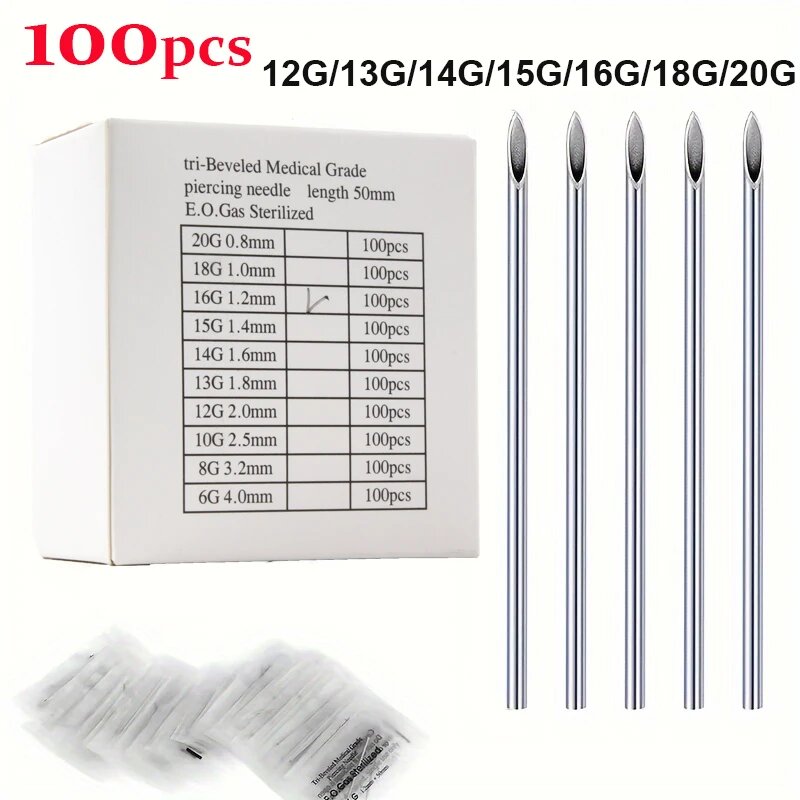 Иглы для пирсинга CJMIO 100/200 шт, 14-20G 200pcs, 16G(1.2mm)