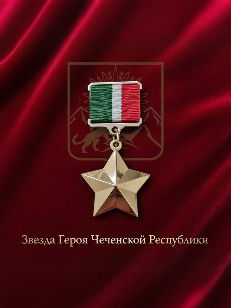 Медаль "Золотая звезда Героя Чеченской Республики". Коллекционный муляж. (Булавка)