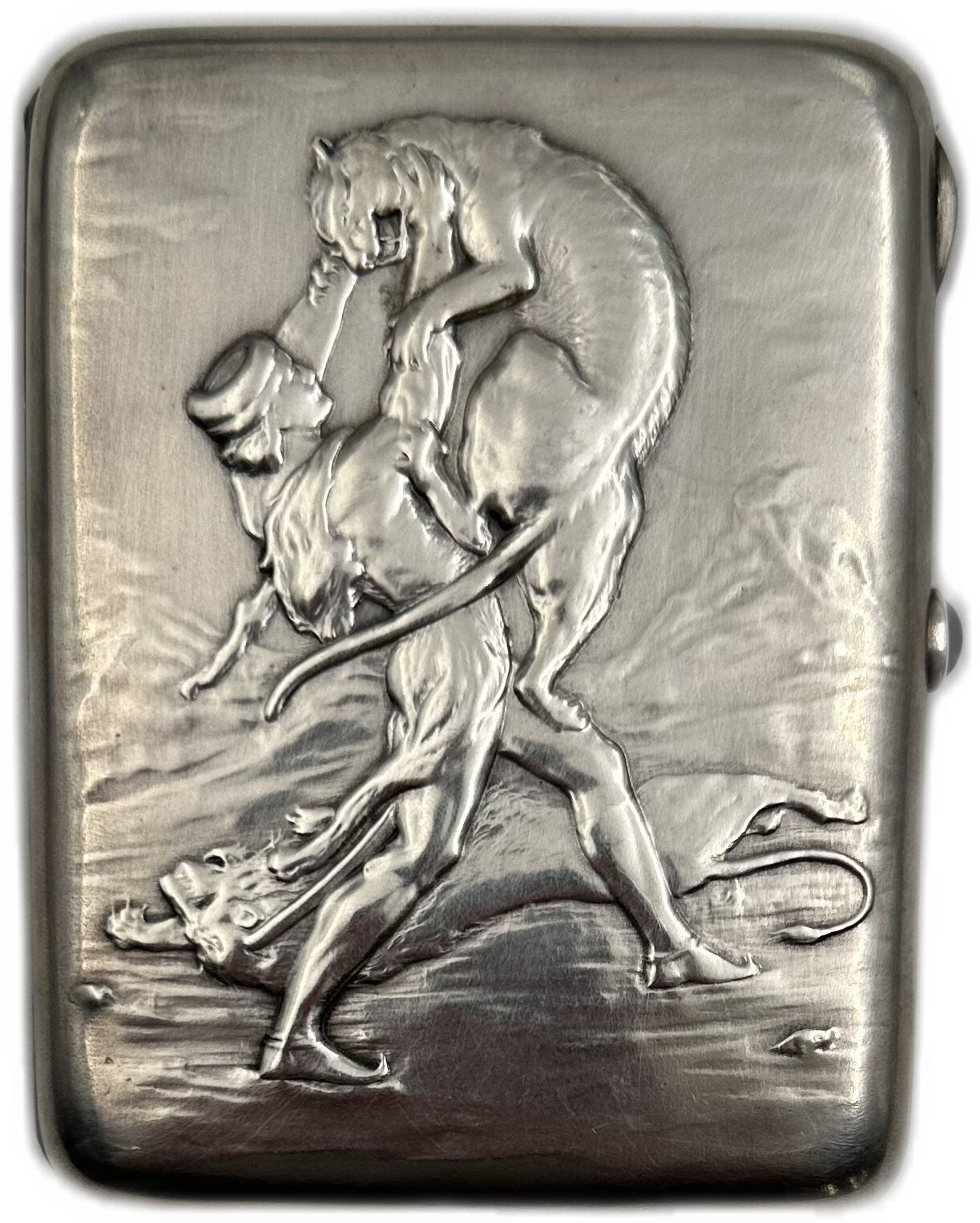 Серебряный портсигар Витязь в тигровой шкуре серебро 875 пробы клеймо дмюб 175 грамм