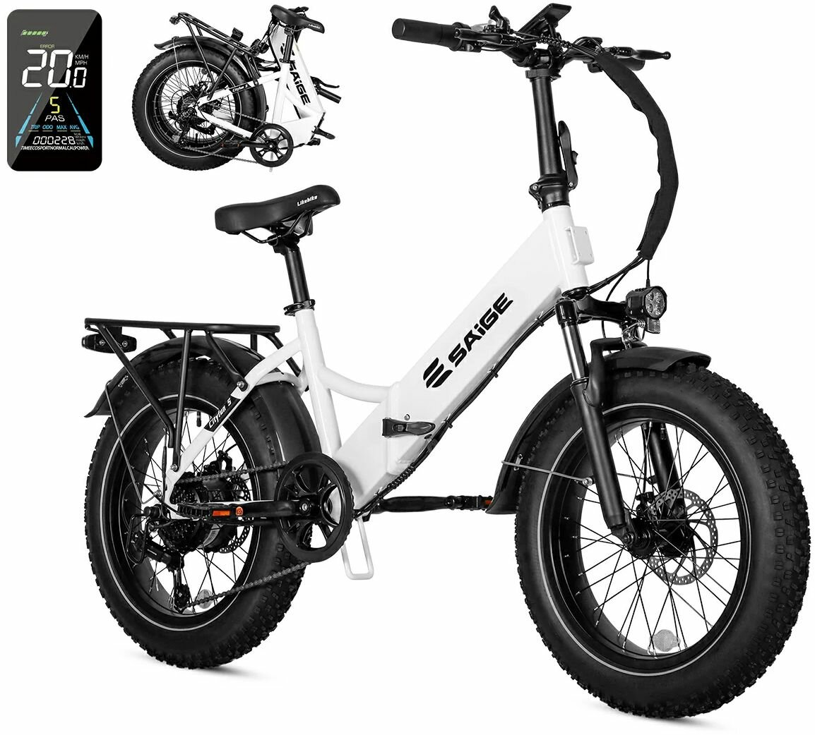Электровелосипед SAIGE CITYFUN S (48V/10.4Ah) - Белый, складной