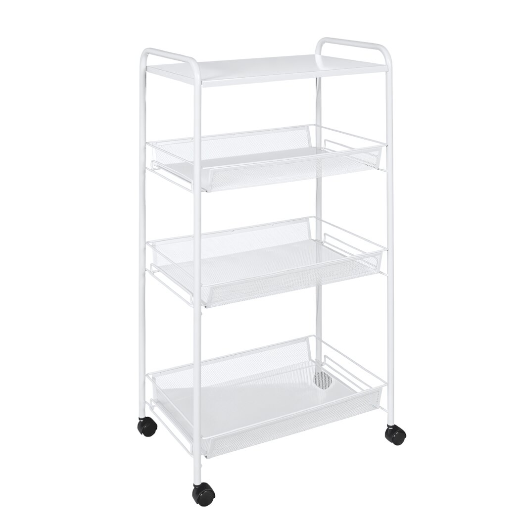 Этажерка "Ладья 34 КС" с 3 корзинами и столешницей, на колесах, белая, до 10 кг