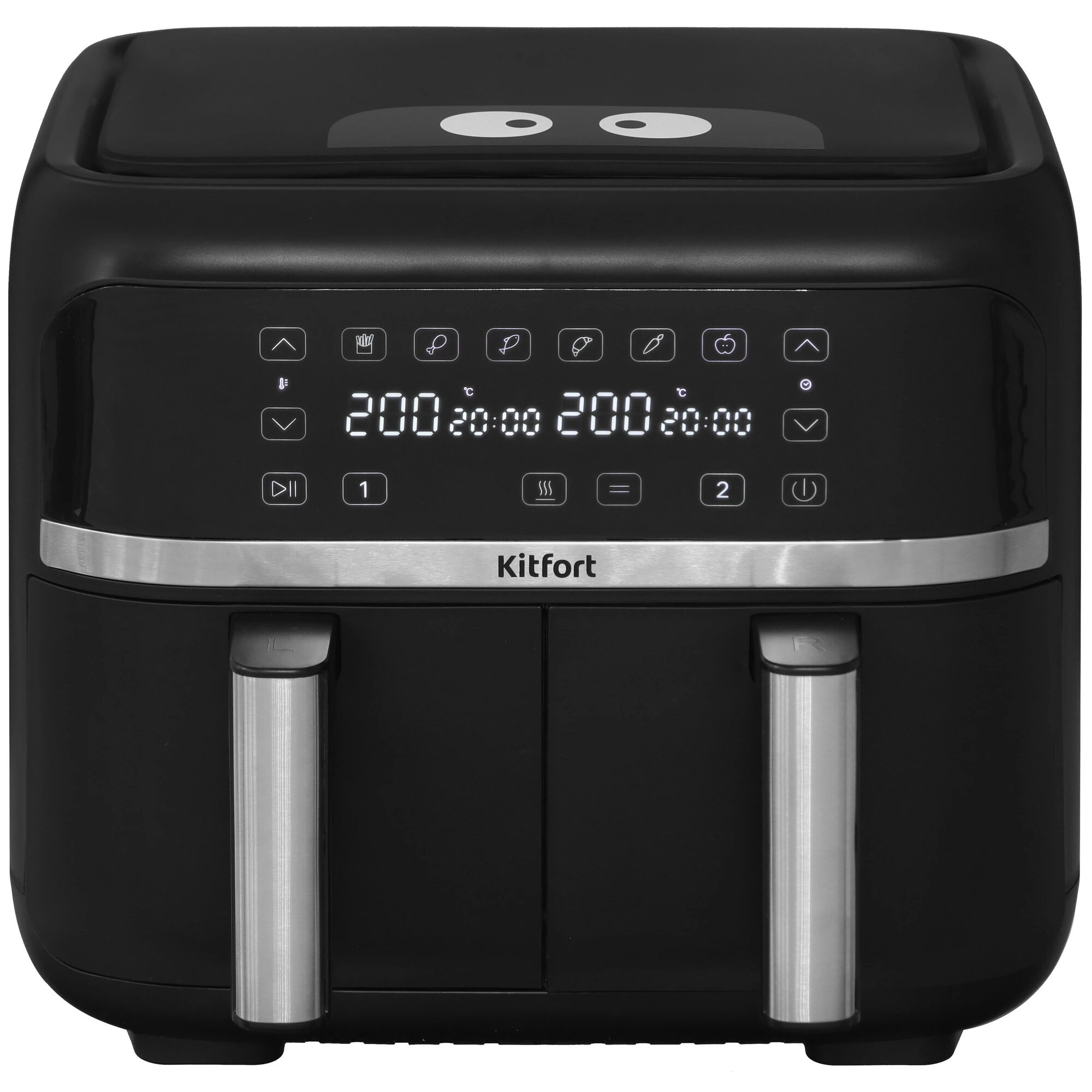 Аэрогриль Kitfort КТ-2248, 2 чаши, 7,6 л, 6 программ, черный