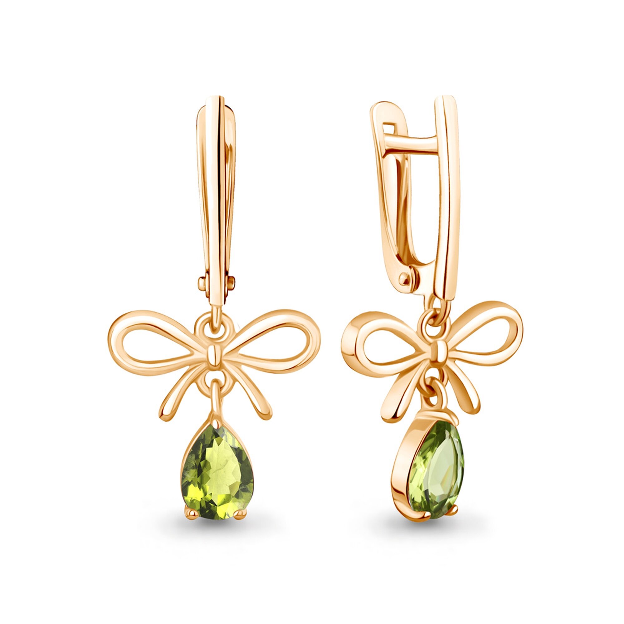 Серьги, серебро, 925 проба, золочение, хризолит