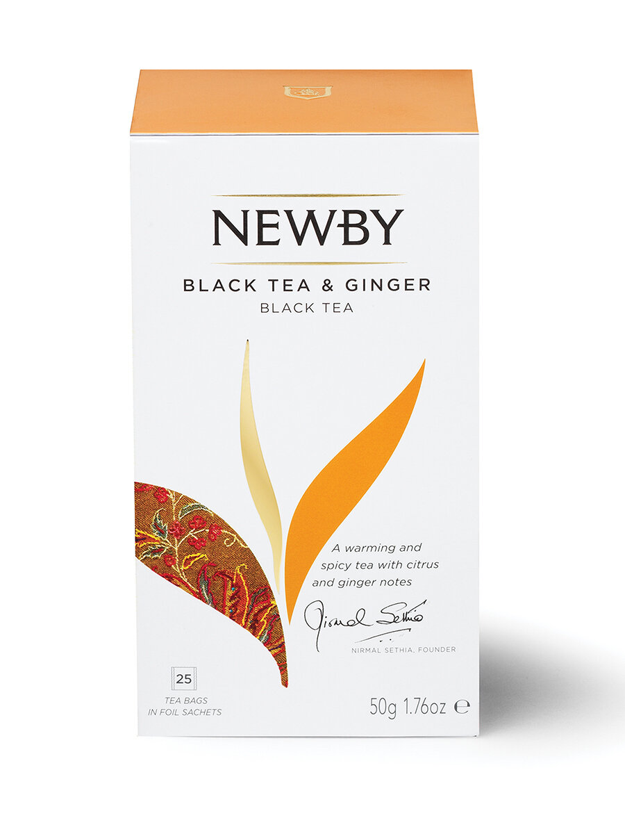 Чай Newby "Черный чай с имбирем", 25 пакетиков, 1/50г, картонная упаковка