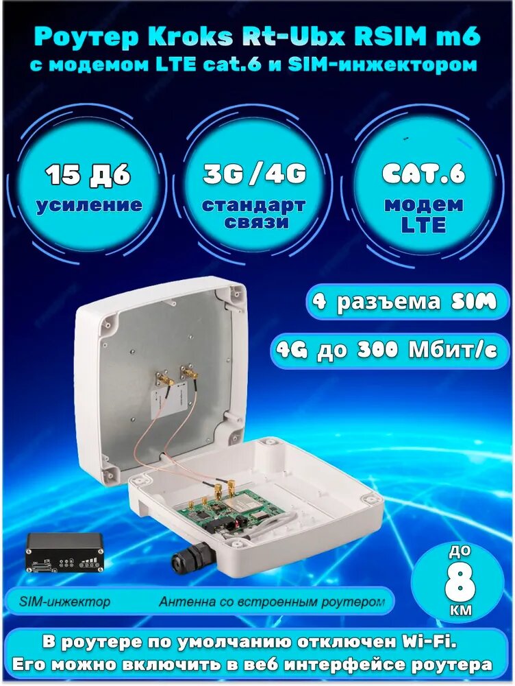 Уличный роутер с модемом LTE cat.6 встроенный в антенну и SIM-инжектором, Kroks Rt-Ubx RSIM m6