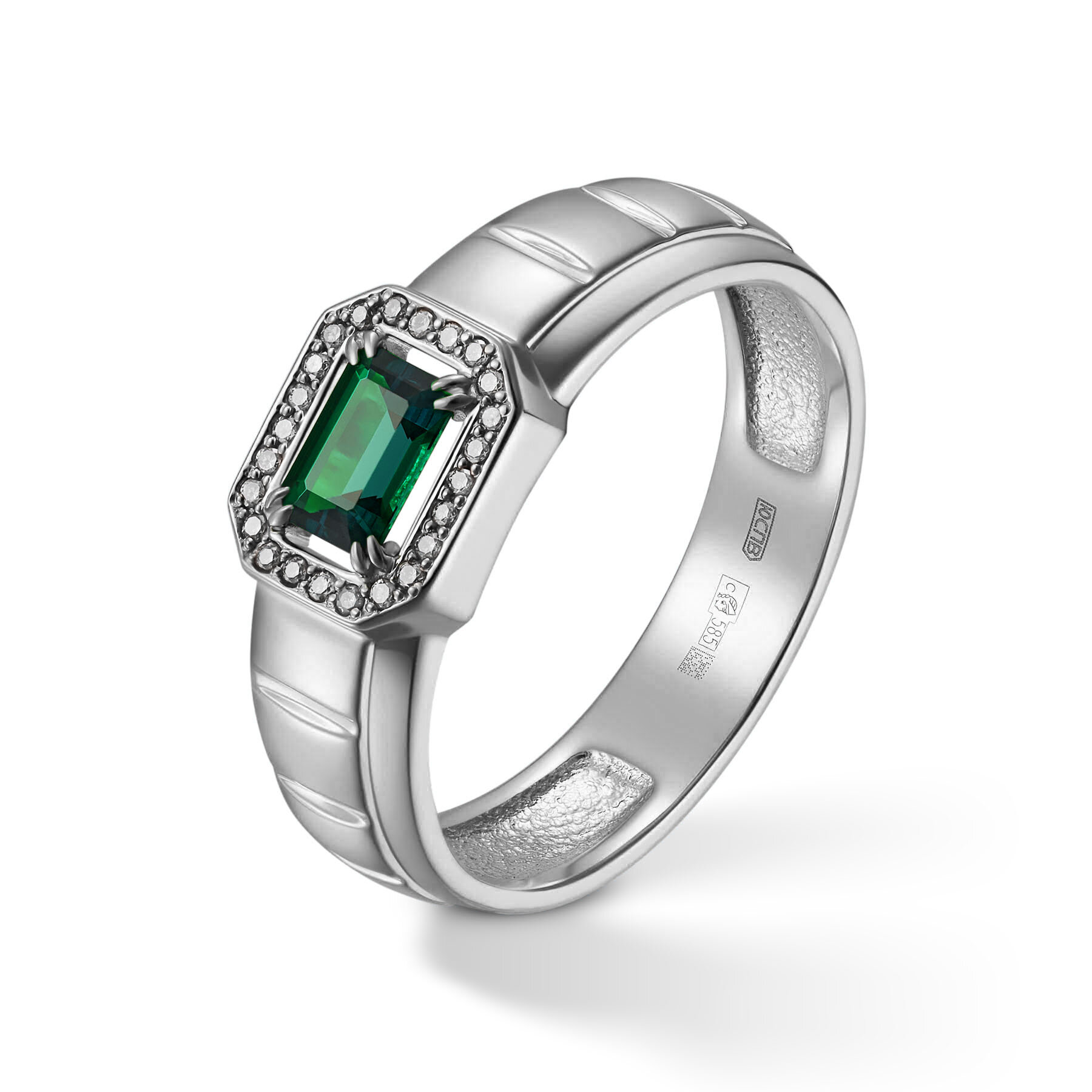 Печатка, белое золото, 585 проба, турмалин, бриллиант