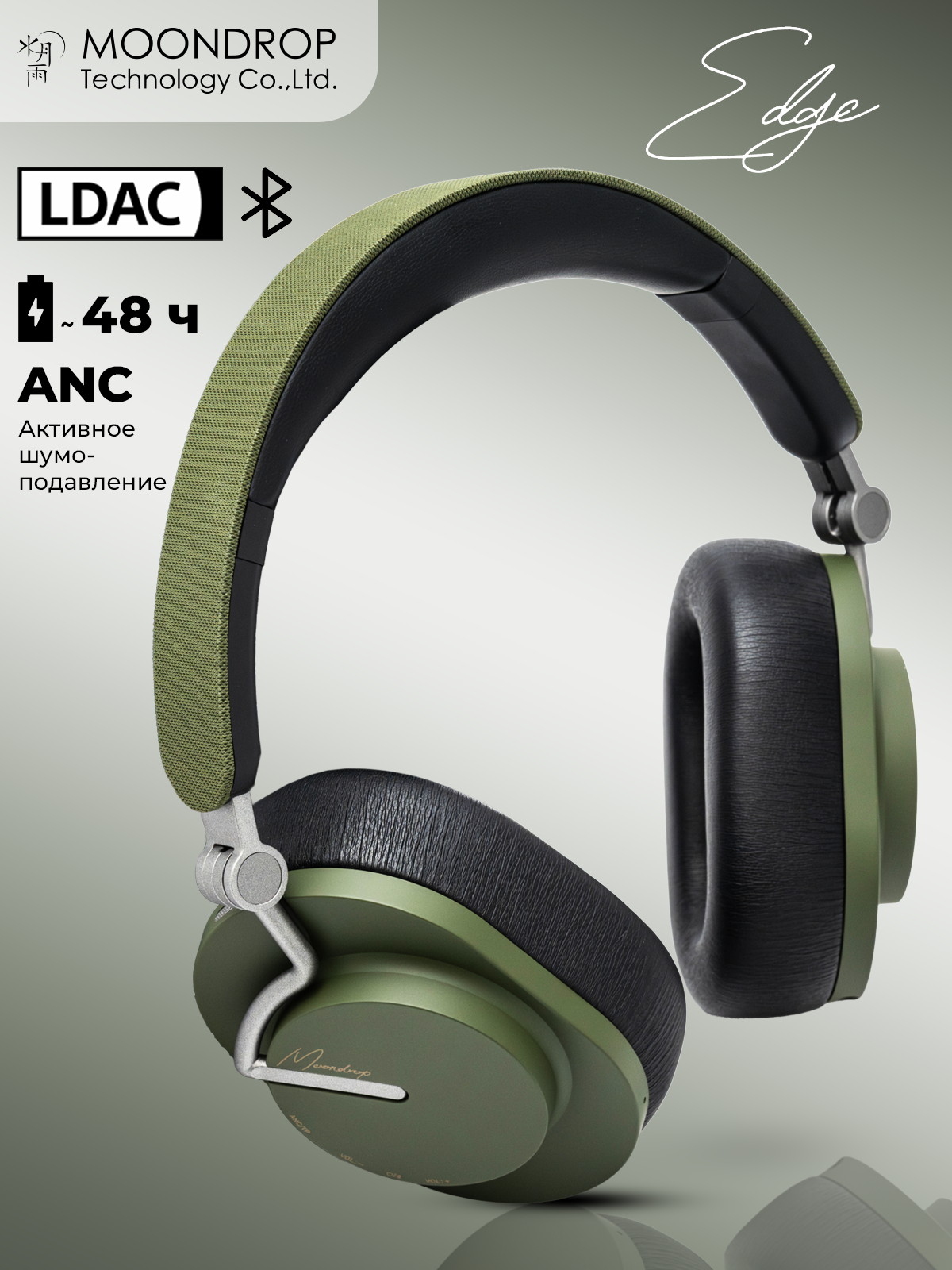Полноразмерные Bluetooth наушники MOONDROP Edge Green, активное шумоподавление, быстра зарядка