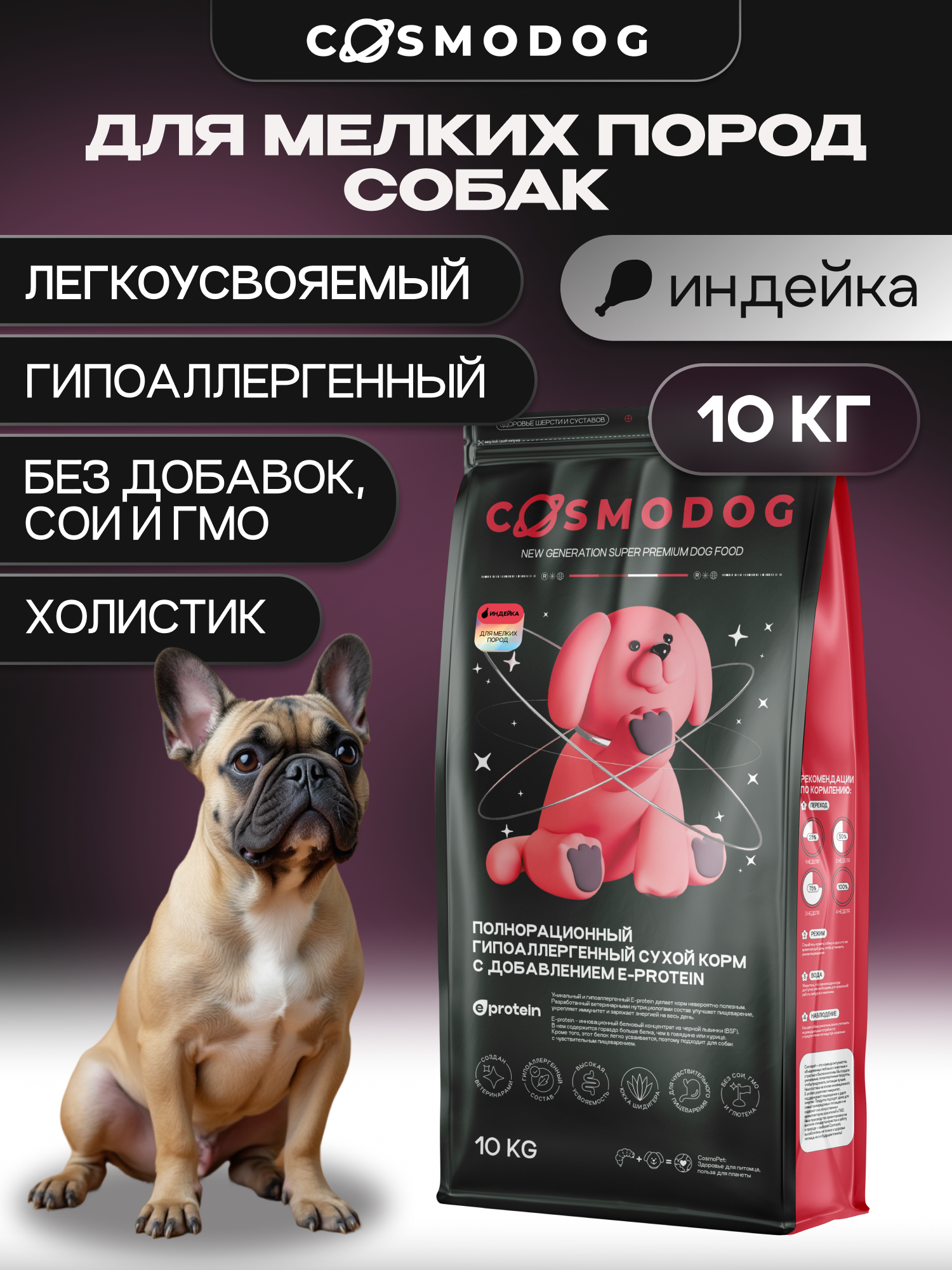 Корм для собак сухой Cosmodog с индейкой 10 кг, гипоаллергенный холистик супер премиум-класса для мелких пород
