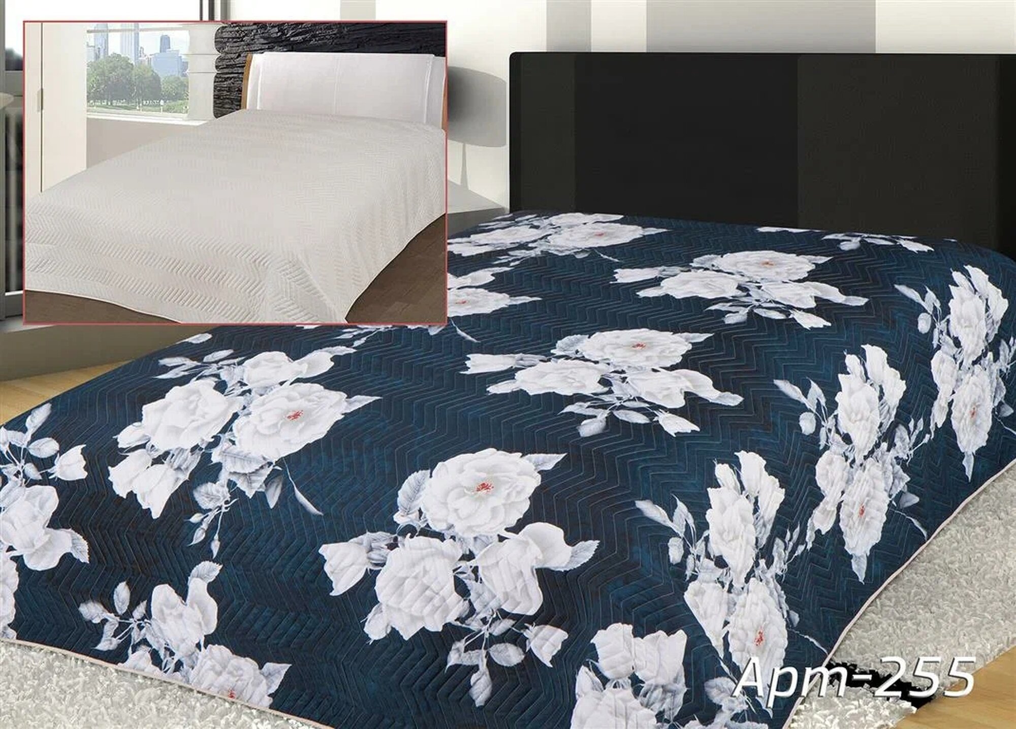 Покрывало GOLDTEX Арт-255, стеганое, 215x240 см, темно-синее