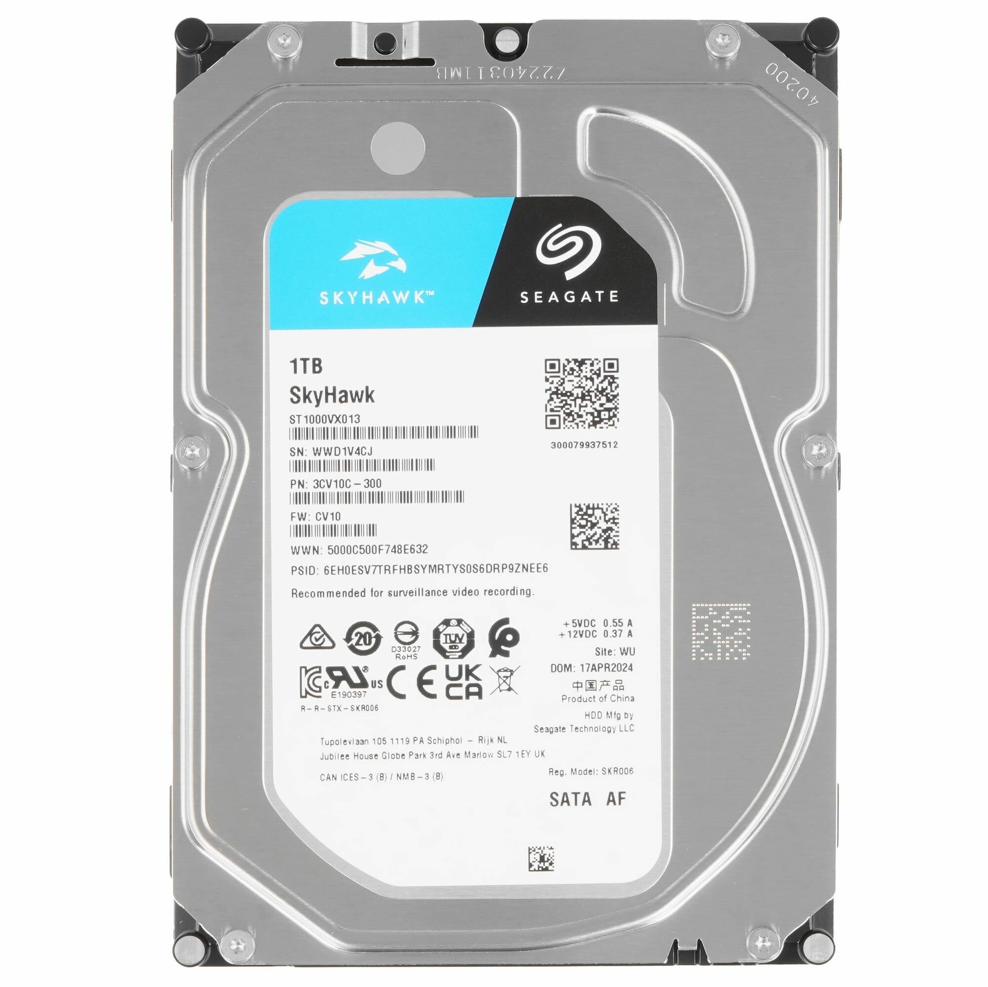 3.5" жесткий диск Seagate SkyHawk (ST1000VX013) 1ТБ, 5400Об/мин, 256МБ