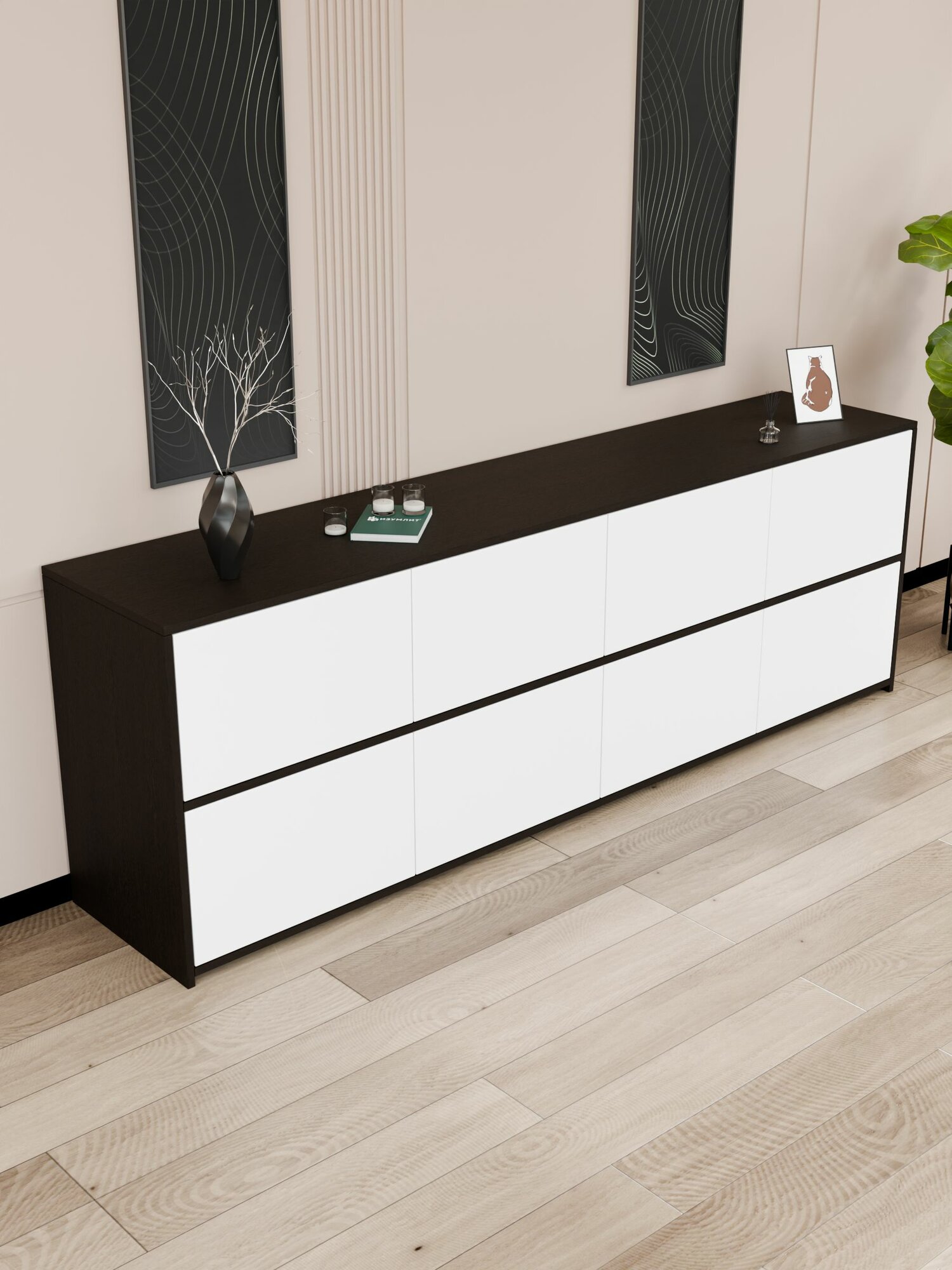 Изумлит Комод для белья и одежды Каллисто 200х66.8х40 см, венге/белый