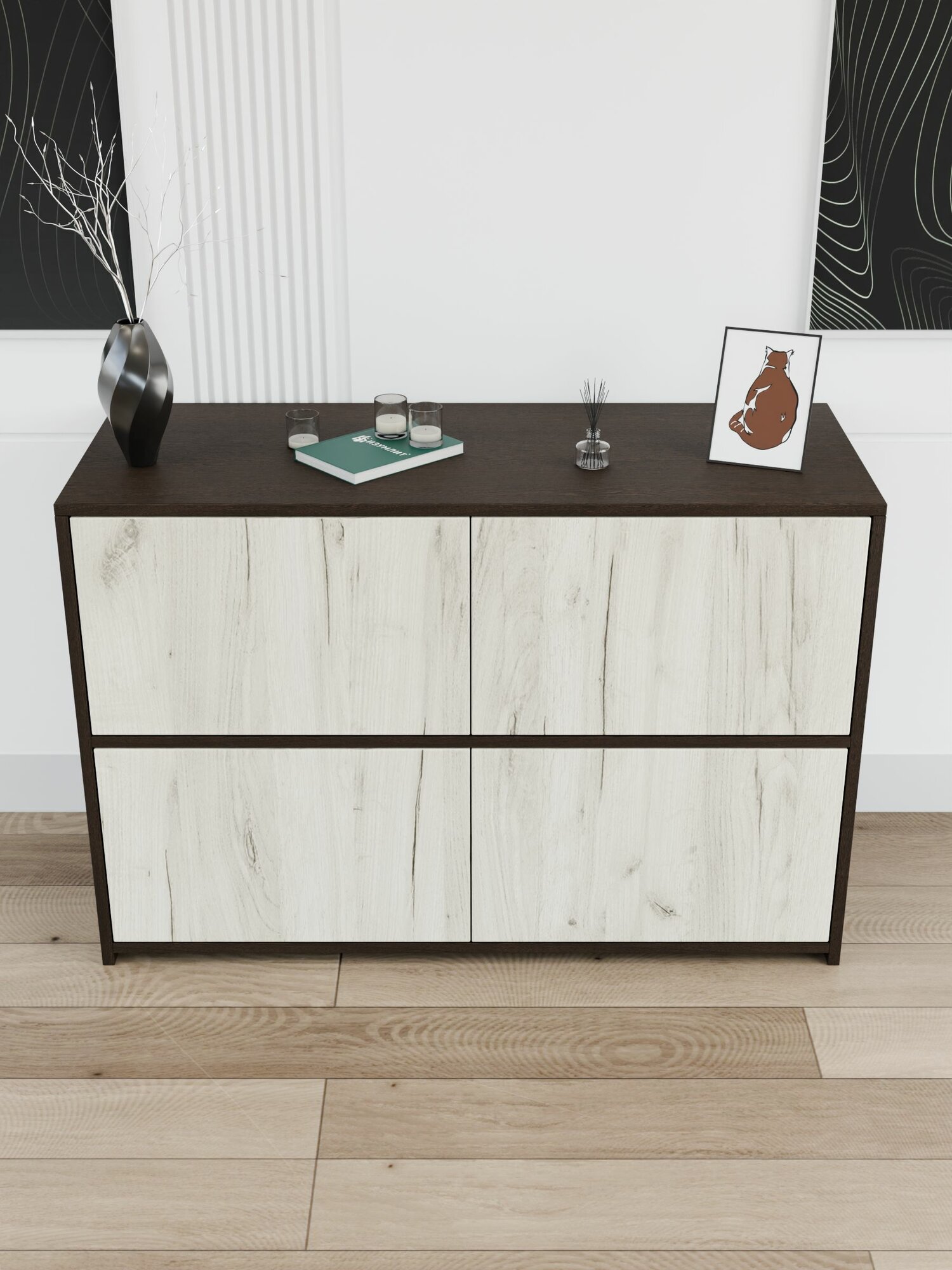 Изумлит Комод для белья и одежды Каллисто 100х66.8х40 см, венге/дуб крафт белый