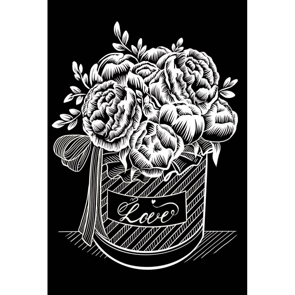 Гравюра А4 'Букет с пионами', цвет золото, в пакете с ручкой