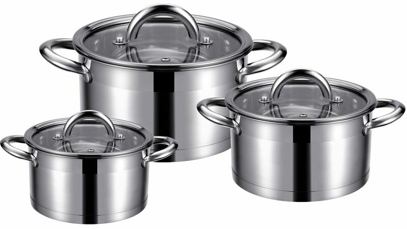 Набор кастрюль 3шт со стекл. крышками 1,9л/2,6л/3,6л STELLATO индукционные