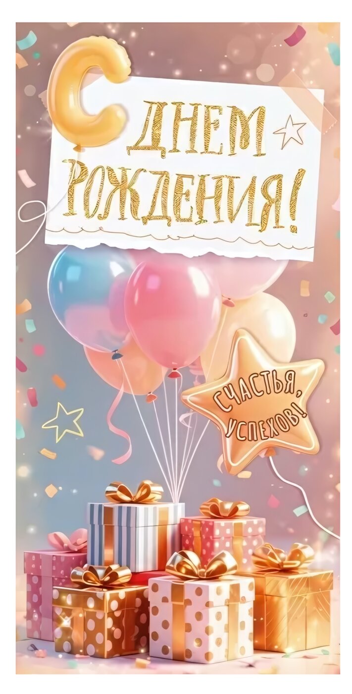 Конверт для денег «С днем рождения!» с ярким дизайном, подарки и шары, праздничный