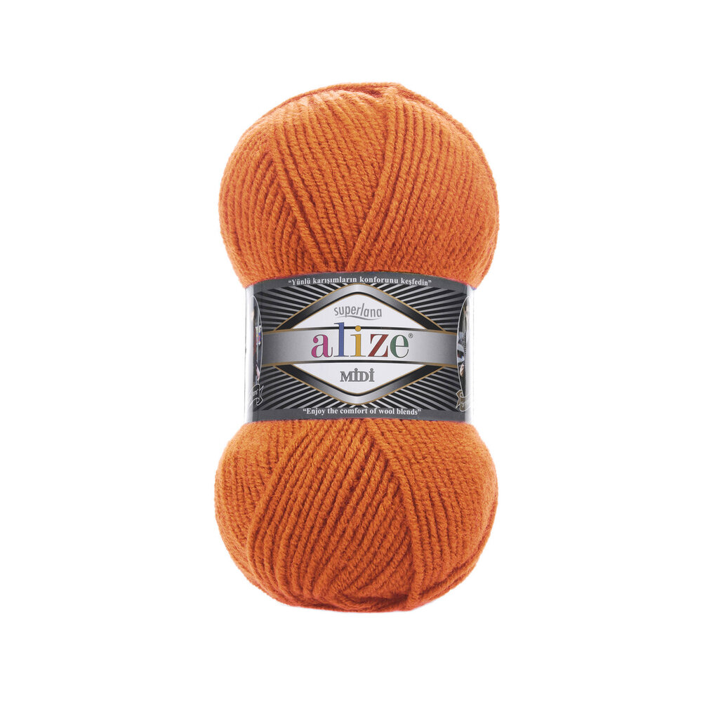 Пряжа для вязания Alize Superlana midi 225 оранжевый 100 гр/170 м 25% шерсть, 75% акрил