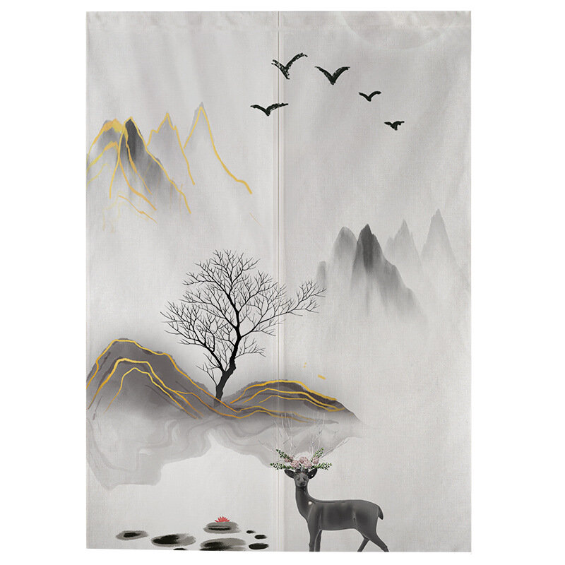 Дверная занавеска в китайском стиле, перегородка-занавеска, кухонная занавеска, домашняя полудлинная тканевая занавеска для спальни, тканевая занавеска в китайском стиле, подвесная занавеска без сверления.