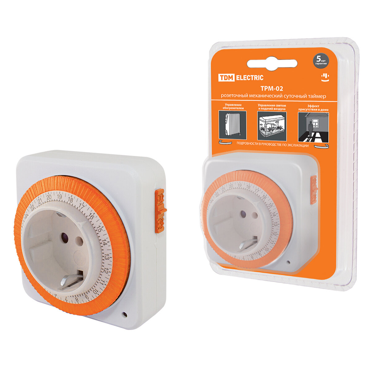Таймер розеточный Tdm electric механический, интервал 15 минут на 24 часа, сила тока 16 а (SQ1506-0003)