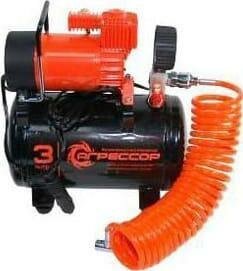 Компрессор Агрессор AGR-3LT, металлический, ресивер 3л, 12V, 180W, шланг 10м, "пистолет" для накач. шин, переходник для пневмо инстр-та, 1