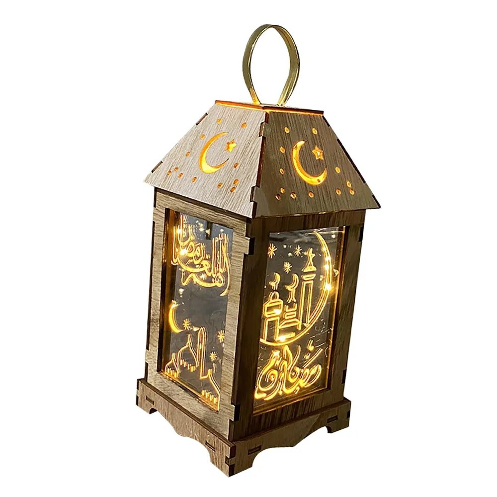Деревянный фонарь Рамадан, праздничное украшение для дома, светодиодная подсветка, коричневый цвет