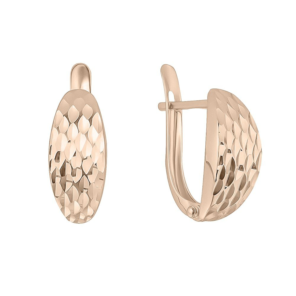 Серьги двусторонние красное золото, 585 проба, гравировка