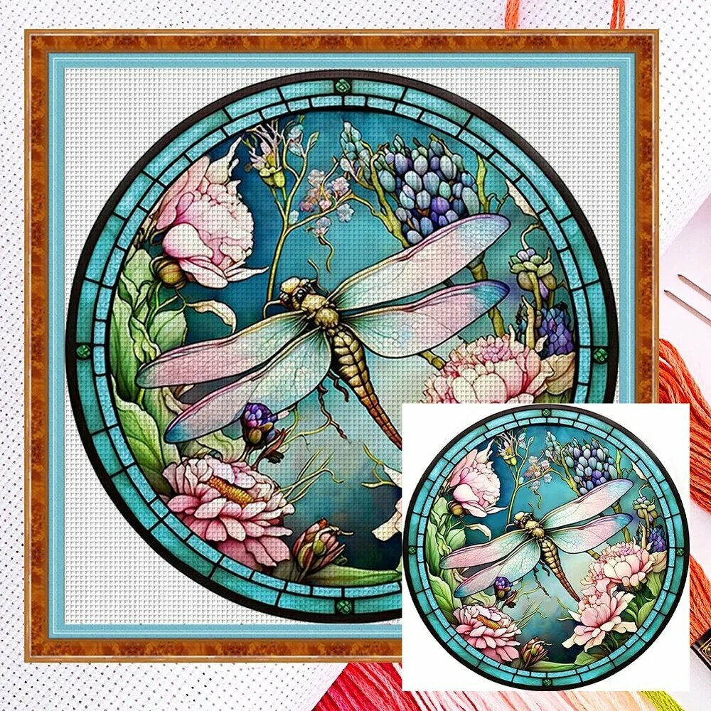 Вышитая картина на холсте 18CT с мотыльком набор для вышивания крестиком из экологичных хлопковых ниток, размер 20x20 см