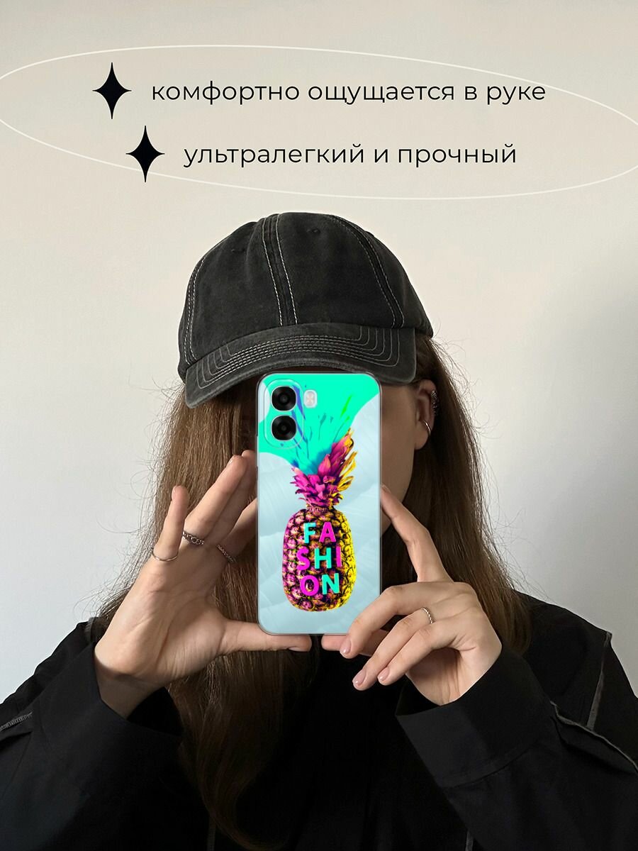 Чехол на Oppo A6x / Оппо A6x с принтом Кислотный ананас 2, прозрачный — фото 1