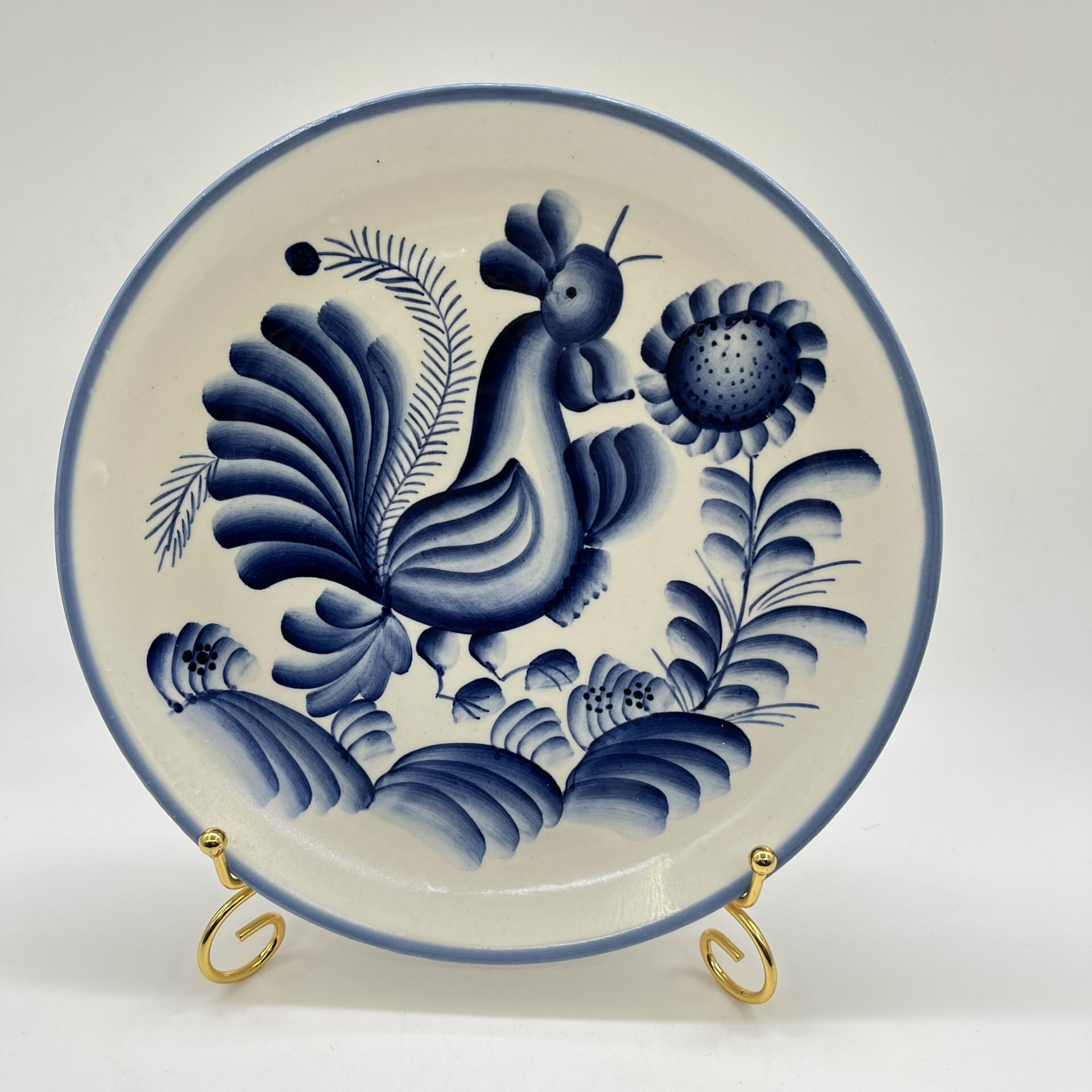Тарелка настенная "Петушок", Гжель, фарфор, роспись, СССР, 1970-1990 гг.
