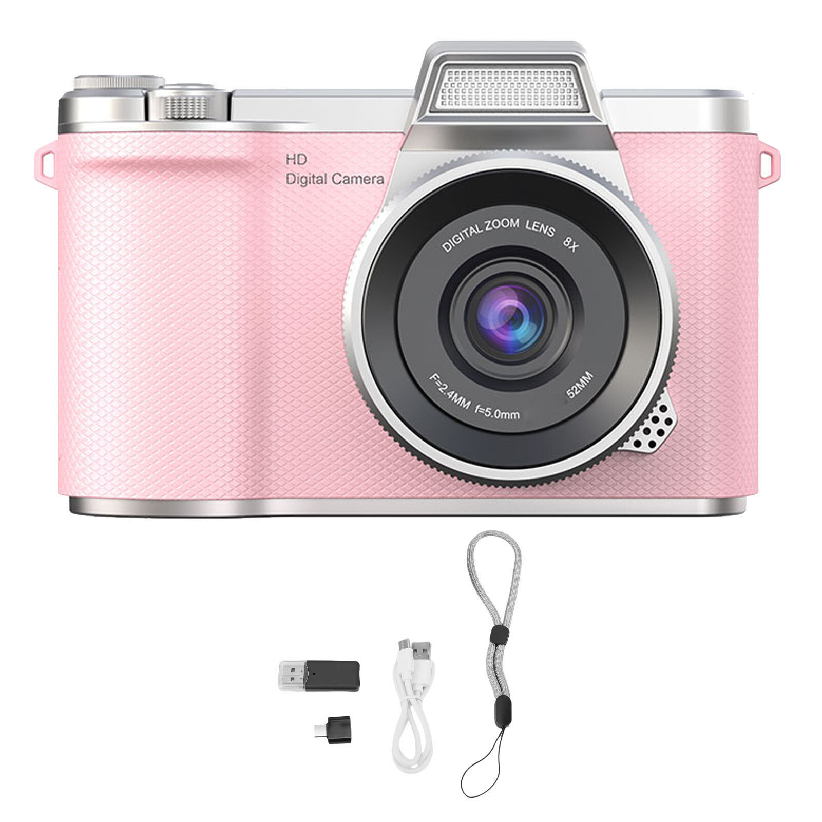 Цифровая камера 48 МП, 8-кратный зум, 1080P, беззеркальная камера с 2,4-дюймовым откидным экраном, встроенная вспышка, автофокусировка для прямой трансляции, путешествия, розоватый цвет