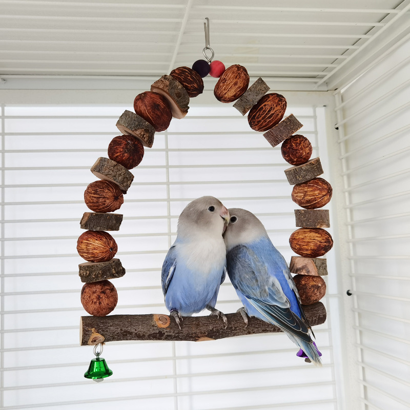 Качели с попугаем, многофункциональные игрушки из натурального дерева, жевательные качели с птицами для попугаев, кореллы, зябликов, неразлучников, волнистых попугаев