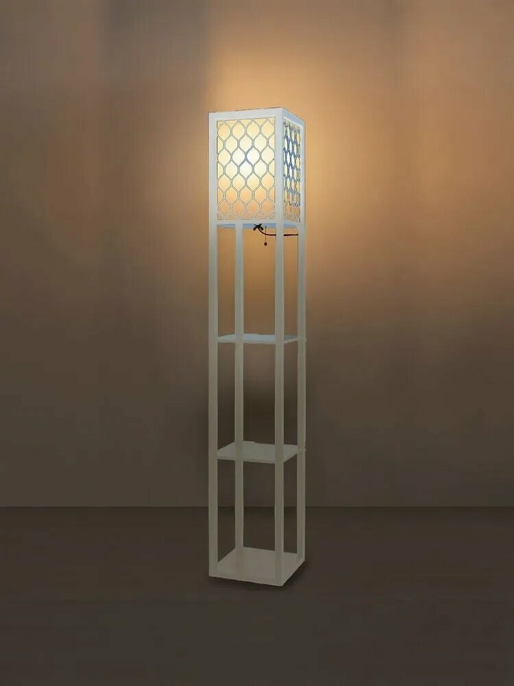 Светильник, торшер напольный, ночник, деревянный, с полками