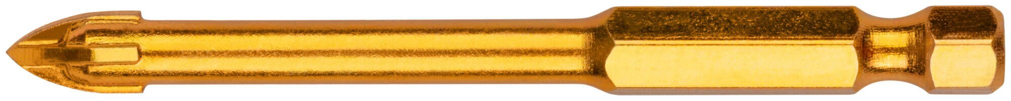 Сверло по кафелю, 4 режущие кромки, титановое покрытие, U-хвостовик под биту 6х74 мм