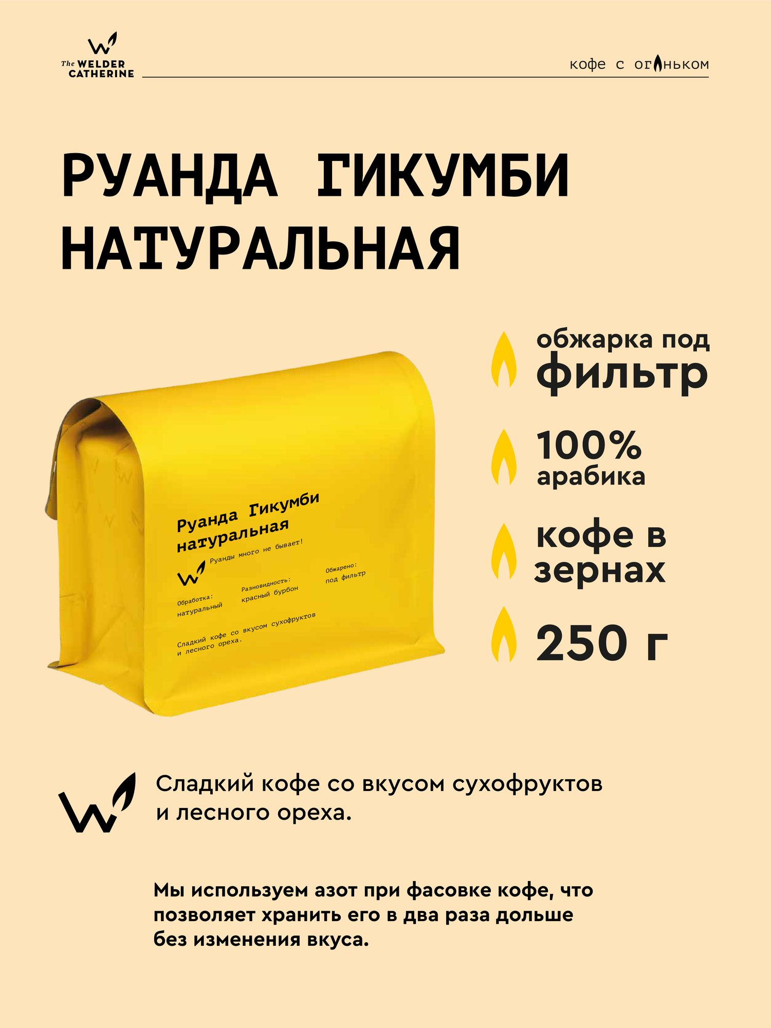 Кофе в зернах Сварщица Екатерина "Руанда Гикумби натуральная" под фильтр - 250 гр