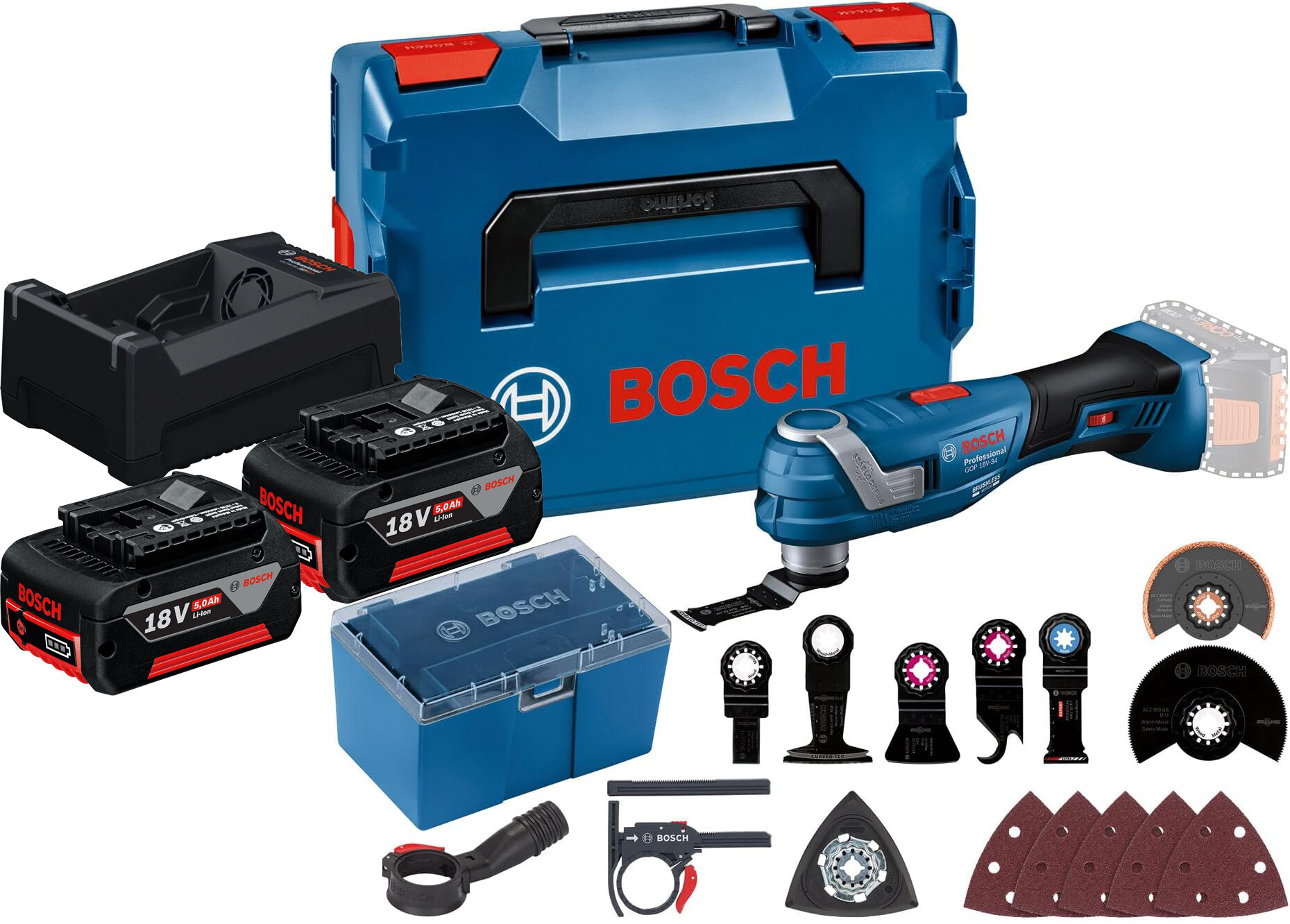 Реноватор Bosch GOP 18V-34 экстра (0.601.8G2.002) + кейс L-Boxx + 2x акб GBA 18V 5Ah + зарядное GAL 12V/18V-80